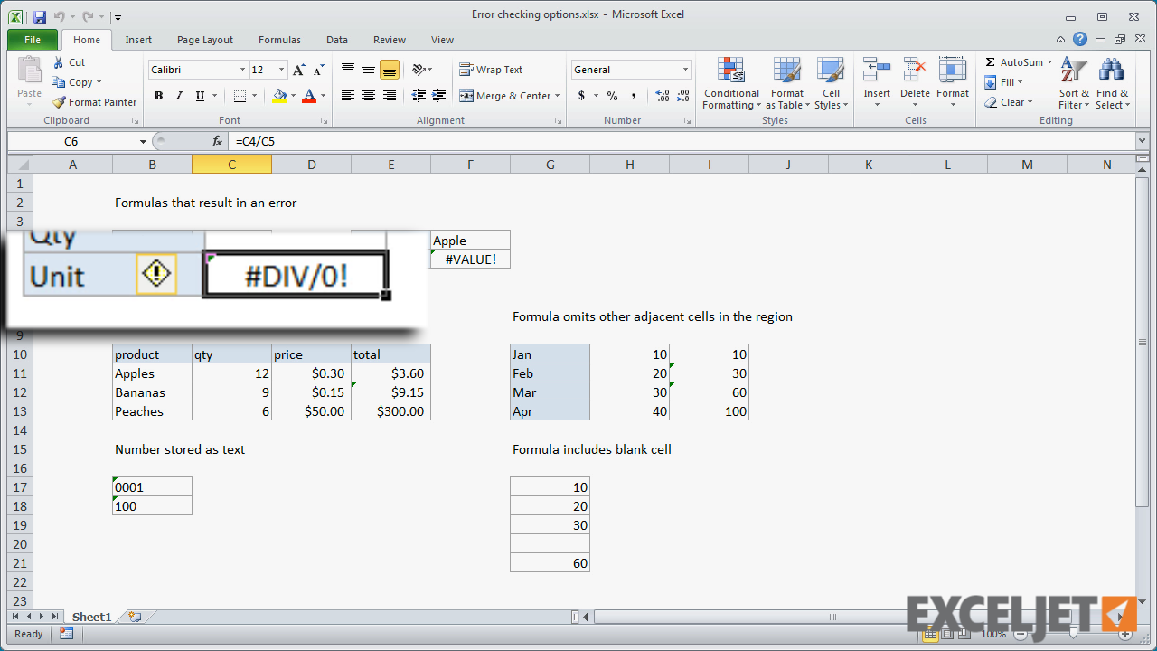 Excel Tutorial How To Set Formula Error Checking Options